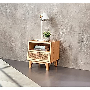 DLOETT Solid Wood Log Color Bedside Table Simple Rattan Nordic Small Cabinet Storage Cabinet 40 * 50cm Wide Bedroom Dresser