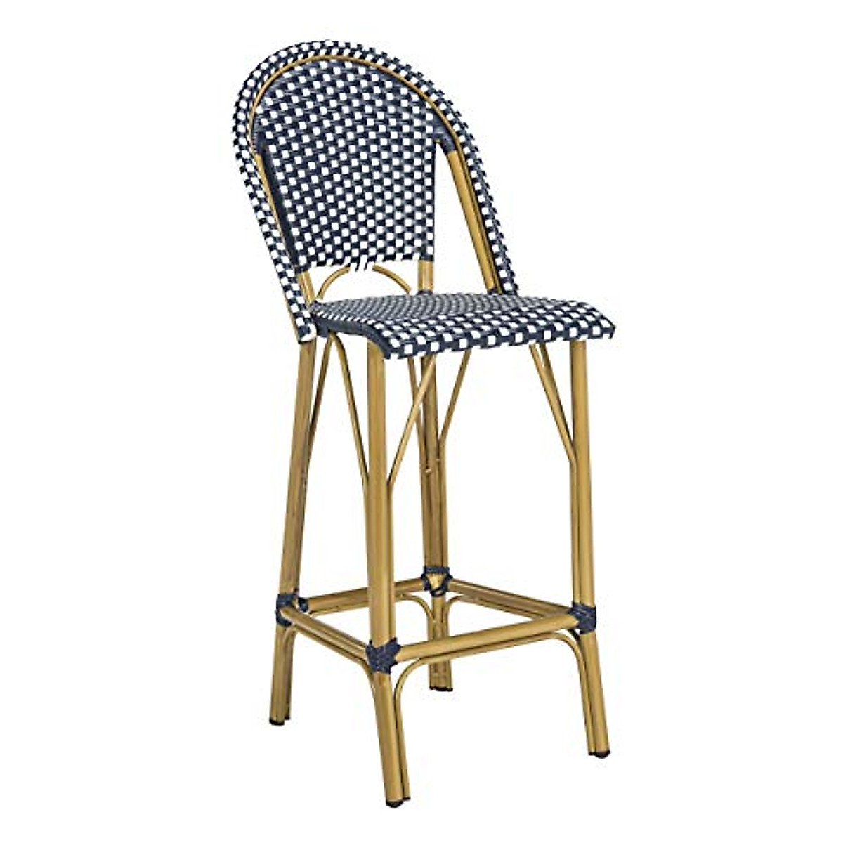 Safavieh PAT4008A Collection Ford Navy and White Indoor/Outdoor Stacking French Bistro Bar Stool