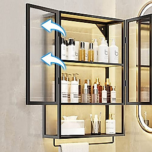 Wall Mounted Bathroom Cabinet with Towel Bar, Modern Home Washroom Vanity Cosmetic Storage Cabinet, Vanity Toilet Above Storage Display Rack, Multipurpose Hanging Cabinet for Laundry Room/Balcony