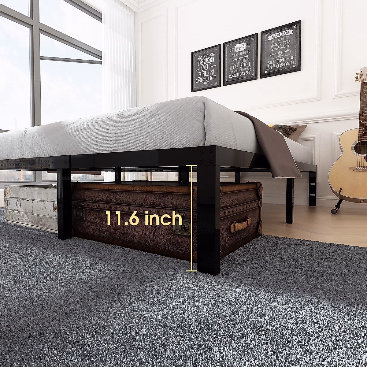 45MinST 3600lbs Heavy Duty Bed Frame,14 Inch Sturdy Steel Slat Mattress Foundation, Metal Reinforced Platform Box Spring Replacement, Easy Assembly with Quick Lock, King