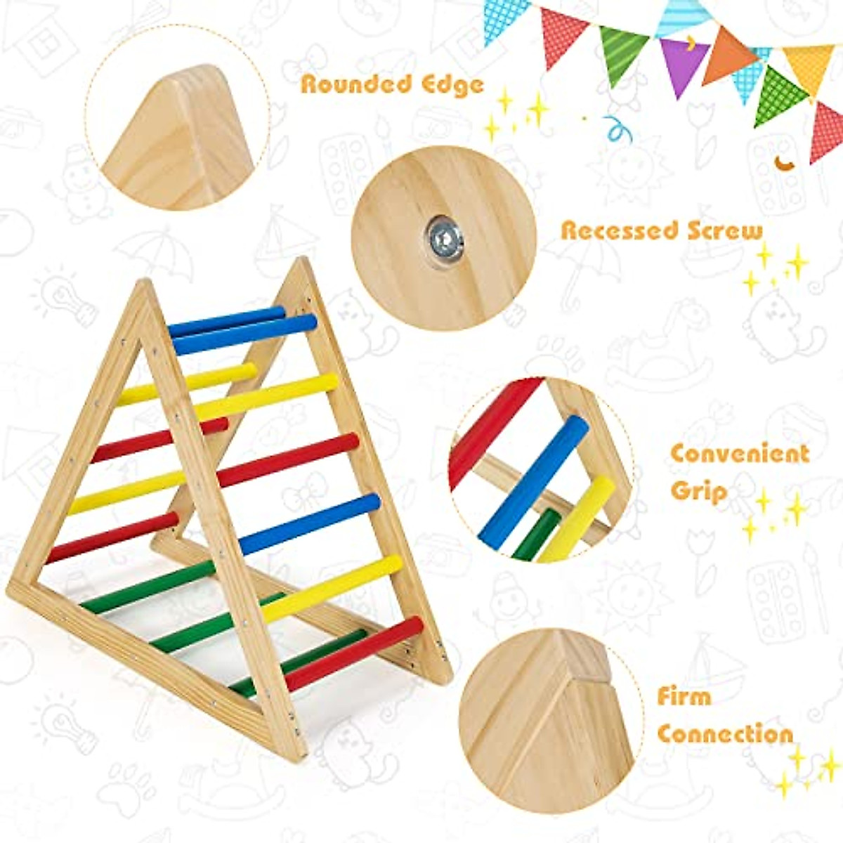 HONEY JOY Triangle Climber, Kids Wooden Climbing Triangle Ladder, 3 Different Climbing Ladders, Indoor Climbing Toys for Playground, Gym & Daycare, Gift for Boys Girls 3+ (Colorful)