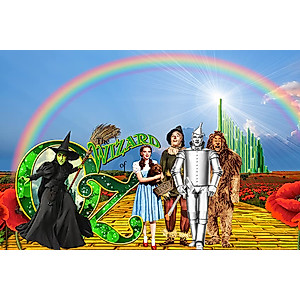 WANNHSZF Green Castle Gold Road Backdrop for Party Decorations, Retro Movie Photo Backgrounds, The Wizard of OZ Theme Baby Shower Banner , Booth Studio Props Birthday Cake Table Decoration, 5x3ft