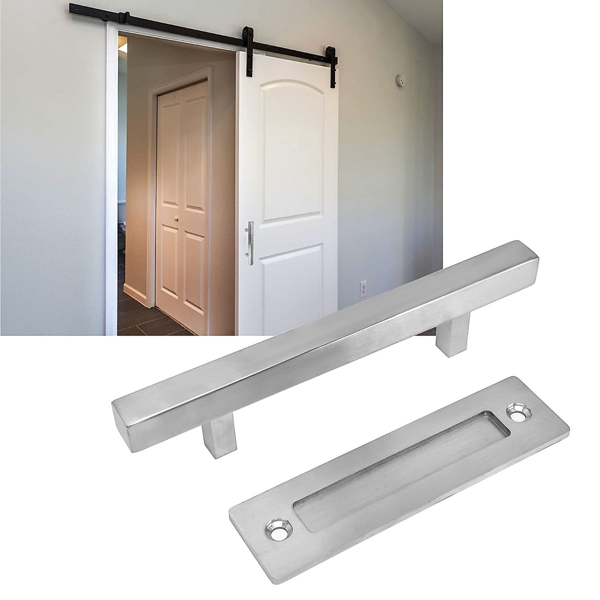 TANIQIACA Stainless Steel Sliding Barn Door Handle - Double Sided Brushed Finish, Ergonomic & for Garage, Barn, Closet - Installation for Home & Commercial Use