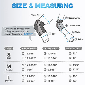 BOSONER Roller and Skating Pads for Kids-Youth-Adults: Knee Pads and Elbow Pads and Wrist Guards Set - Medium Size for Age 9-15