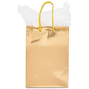 Gold Gift Bags with Tissue Paper (5.45 x 7.8 x 2.45 in, 20 Pack)