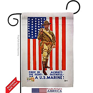 First in The Fight Garden Flag - 2pcs Pack Armed Forces Marine Corps USMC Semper Fi United State American Military Veteran Retire - House Banner Small Yard Gift Double-Sided Made USA 13 X 18.5