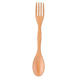 2-in-1 Spoon Fork,Beech Wood Spoon,Fork Spoon,Fork Integrated Spoon Fork Kitchen Tableware for Home Restaurant School Kitchen