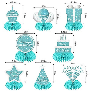 Teal Birthday Decorations Table Centerpieces for Women Girls, 8pcs Breakfast Blue Happy Birthday Honeycomb Centerpieces Party Supplies, Teal Blue Bday Party Table Topper Decor