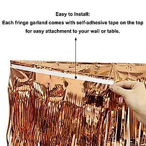Blukey 10 Feet by 15 Inch Rose Gold Foil Fringe Garland - Pack of 3 | Shiny Metallic Tinsel Banner | Ideal for Parade Floats, Bridal Shower, Wedding, Birthday, Christmas | Wall Hanging Drapes
