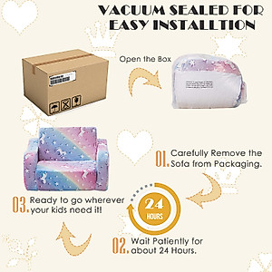 Toddler Baby Chair Couch Sofa for Kids Foldable 2-in-1 Fold Out Couch Bed Toddler Chairs Comfy for Boys & Girls Convertible Kids Furniture lounge chairs for Playroom with Double Pockets, Glowing Pink