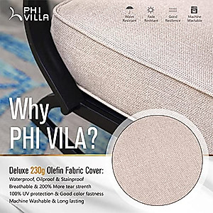 PHI VILLA 6 Piece Patio Conversation Sets, Deluxe Outdoor Patio Set for 5-7 Person with 3 Seater Padded Deep Seating Bench, 2 Padded Swivel Armrest Sofa Chairs, 2 Ottoman and & 1 Coffee Table