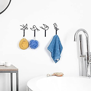 MyGift Wall Mounted Matte Black Metal Coat Hooks with Wire Frame Stenciled Birds, Hanging Storage Key and Hat Rack, Set of 4