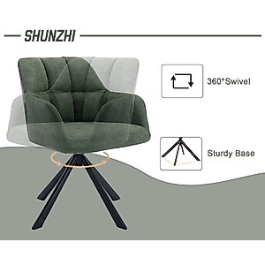 Shunzhi Modern Leather Desk Chair Swirl Office Chair No Wheels Comfy Computer Task Chair Metal Legs Upholstered Accent Arm Chair for Living Room/Bedroom/Small Spaces/Home Office, Green