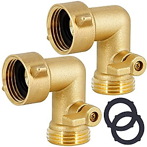 Lifynste Garden Hose Elbow Connector, 90 Degree Brass Garden Hose Elbow Adapter with Shut Off Valves