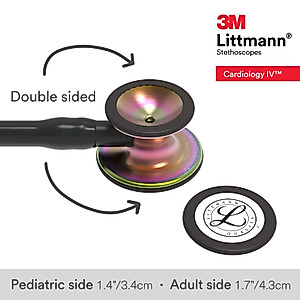 3M Littmann Cardiology IV Diagnostic Stethoscope, Rainbow-Finish Chestpiece, Black Tube, Stem and Headset, 27 inch, 6165 + 40007 Stethoscope Identification Tag, Black