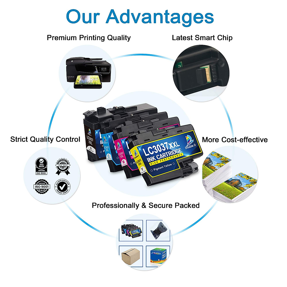 DOUBLE D LC3037 Ink Cartridges Compatible Replacement for Brother LC3037 LC3037XXL LC3039, High Yield use with MFC-J6945DW MFC-J5845DW XL MFC-J5945DW MFC-J6545DW XL (1 Each of lc3037 BK/C/M/Y) 4PK