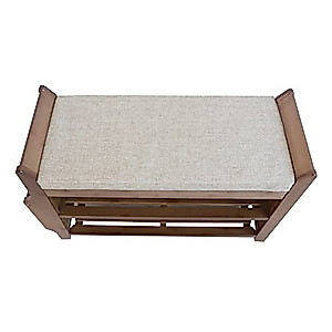 Gdrasuya10 Shoe Rack Bench Freestanding Shoe Rack Boot Organizer with Baskets Drawers for Hallway Entryway Living Room, 2-Tier Bamboo Cushion Storage Shoe Shelf