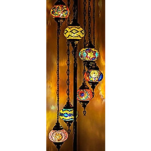 WISHICIOUS – Handmade Turkish Lamp Moroccan Mosaic Floor Lamp, Multicolored 7 Globes Floor Lamp, Turkish lamp