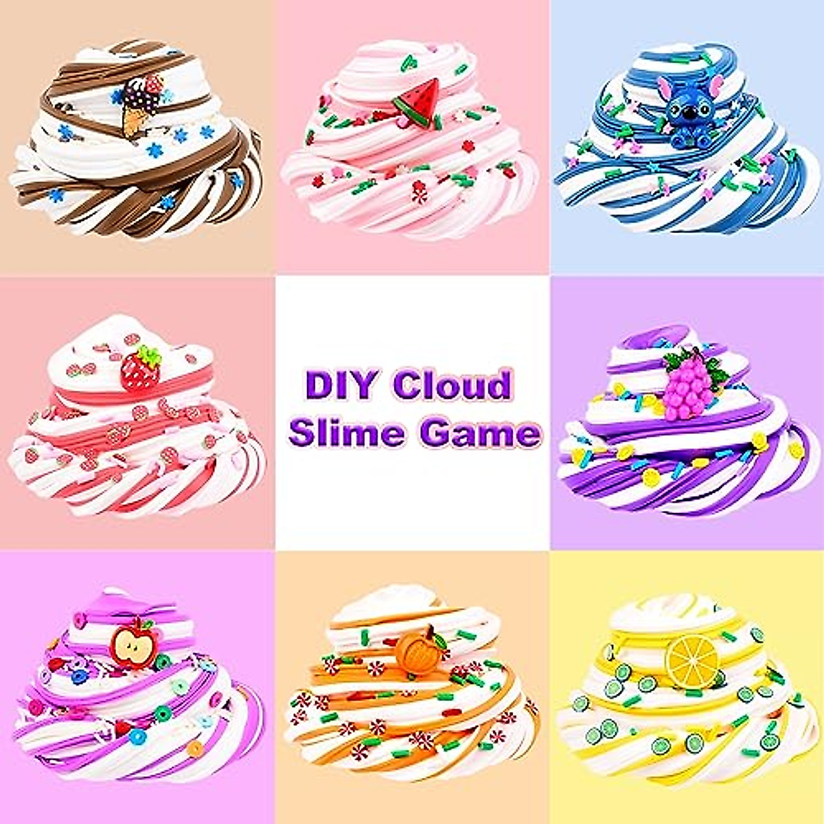 Slime Kit - 8 Pack Butter Slime Kit, DIY Fluffy Slime for Girls and Boys, Stress Relief Toy with Cute Slime Fun Charms, Birthday Gifts for Kids Girls Boys