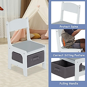 Kinfant Kids Table and Chair Set, Toddler Table and Chairs Set with Double Side Detachable Tabletop for Preschool Playroom Kindergarten (Gray)