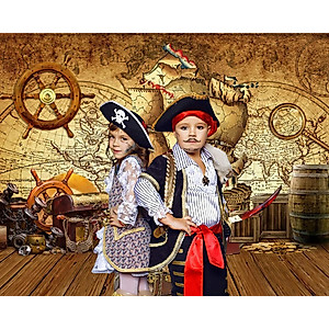 Pirate Backdrop Nautical Treasure Hunt Map Pirate Themed Photography Background Adventure Places Kids Boys Birthday Party Decorations Banner Photo Studio Booth Props 10x8ft