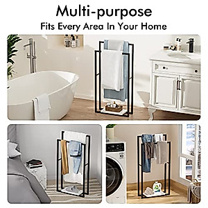 KES Standing Towel Rack with Heavy Marble Base, 38" H Towel Racks for Bathroom 2-Tier, Blanket Rack for Bathroom Floor, Matte Black, BTH501-BK