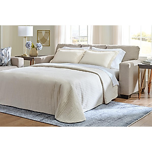 Signature Design by Ashley Deltona Contemporary 2-in-1 Sofa Sleeper with Folding Gel Memory Foam Mattress and 2 Accent Pillows, Queen, Beige
