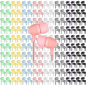 Xuhal 300 Pack Earbuds Bulk Macaron Colors Mixed Earphones 3.5 mm Classroom Headphones Earbuds Wired in Ear Headphones for Schools Classrooms Students Teens Children Gift and Adult