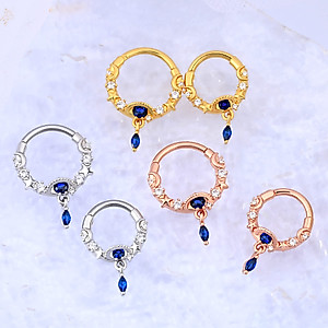 Melighting 16G Septum Rings Dangle Septum Jewelry with Blue Planet Clear CZ Surgical Steel 316L Star Daith Earrings Moon Helix Earring Nose Rings Piercing for Women Men