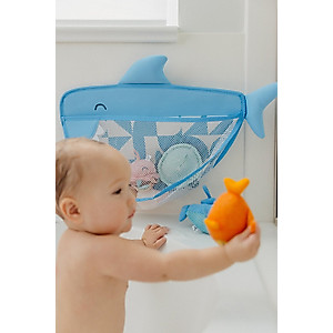 Oceana Bath Toy Organizer with Suction Cups by Copper Pearl: Extra-Large Mesh Bath Toy Holder for Bathtub, Quick-Dry Bath Toy Storage Net, Convenient Bath Toy Net for Tub - Finn