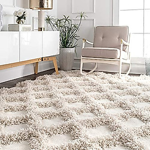 nuLOOM Francene Diamond Trellis Shag Area Rug, 5' x 8', Ivory