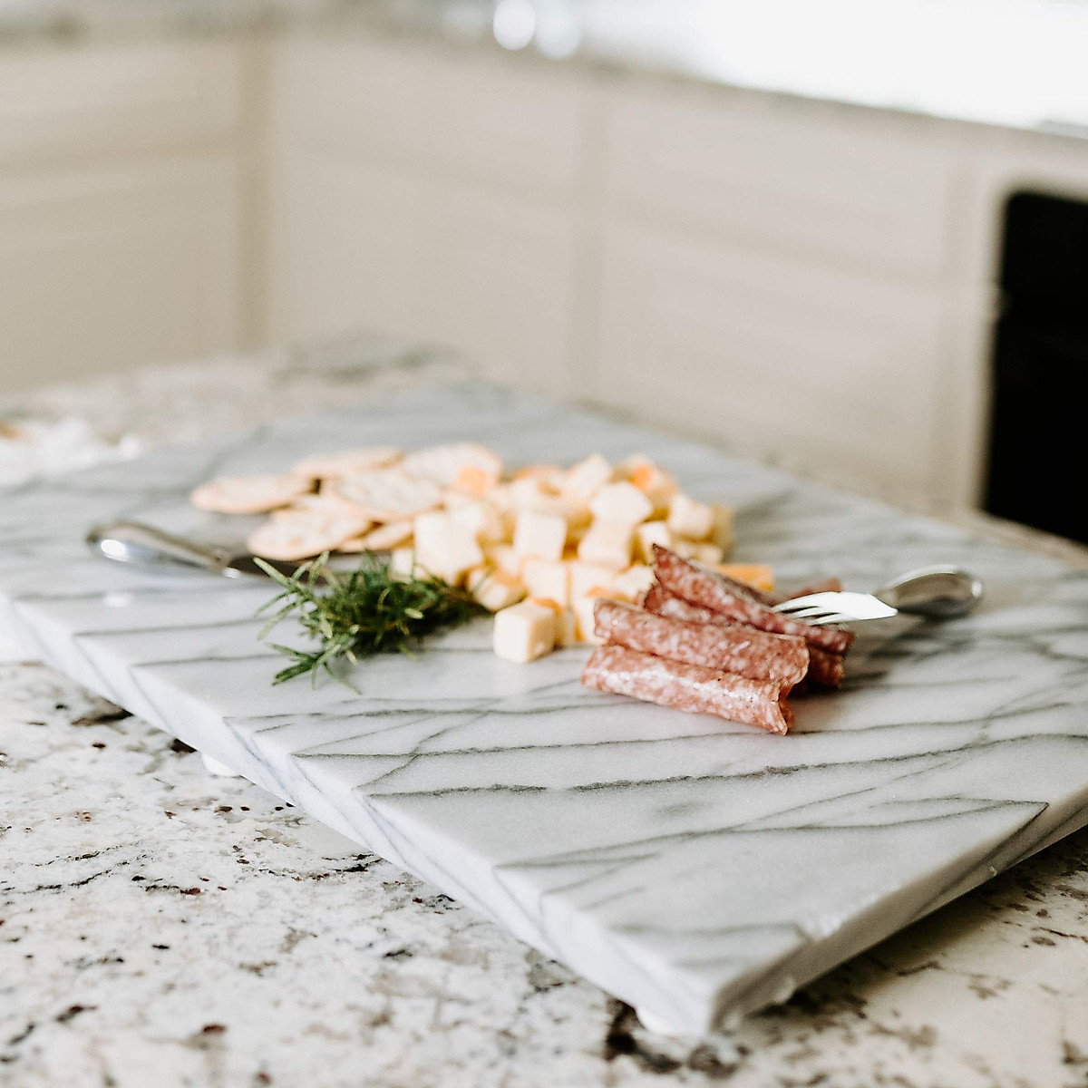 Villa Acacia Marble Cutting Board - 20 x 16 Inch Marble Slab Pastry Board for Charcuterie, Cheese, Dough, Dessert - Decorative Stone Cutting Board for Kitchen and Home﻿