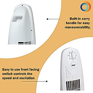 Comfort Zone CZTF329WT 29” 3-Speed Oscillating Tower Fan, High-Performance Centrifugal Blades with Space Saving Design, Perfect for Office, Desk or Dorm Room, White