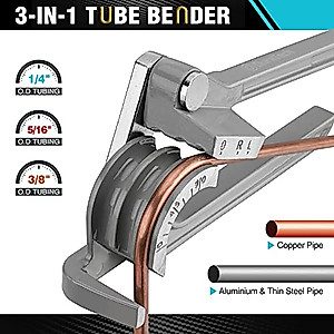 DURATECH Tube Bender, Pipe Bender, 3-IN-1, 1/4", 5/16", 3/8", for Copper, Brass, Aluminum and Thin Steel Pipes