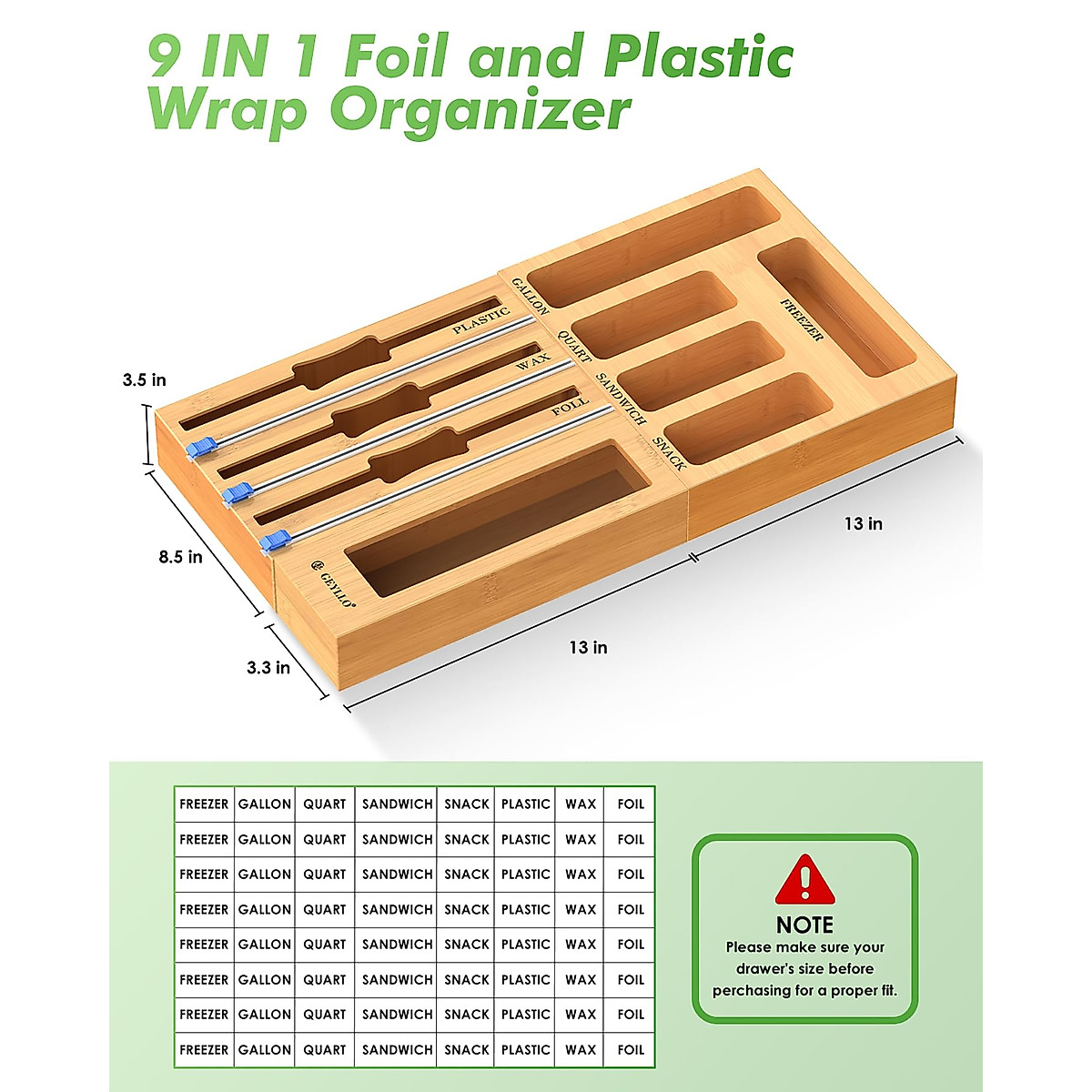 GEYILO Bag Storage Organizer, Storage Bag Organizer, 4 Separate Baggie Organizer, Ziplock Bag Storage Organizer for Kitchen Drawer, Compatible with Gallon, Quart, Sandwich & Snack Variety Size Bags