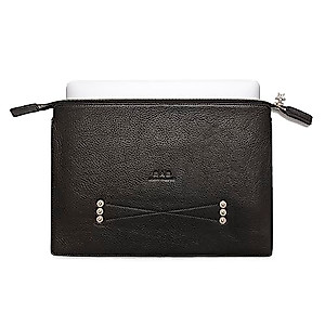 Luxurious Genuine Full-Grain Tanned Leather/Felt Sleeve for MacBook Air/Pro 13.3"M1/Pro 14.2"/iPad Pro 12.9"/Notebook. Handle with 6 Spring Snaps and Star-Charm Puller.- 1004 (One Size, Black)