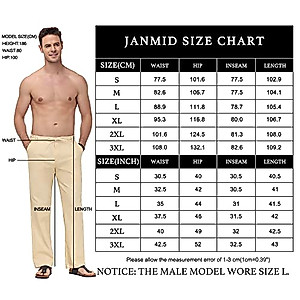 Janmid Men Casual Beach Trousers Linen Summer Pants Black 3XL