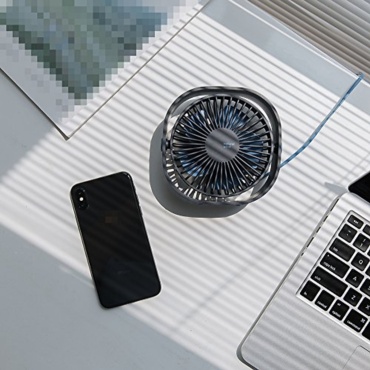 CALKED Birsppy AmuseNd USB Desk Fan Personal USB Power Desktop Fan Ultra-Quiet 3 Speeds 4inch Portable Mini Desk Fan for Bedroom Office Desktop (Blue)