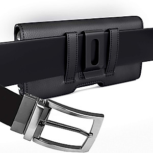 PiTau Holster for iPhone 14 Pro, 14, 13 Pro, 12 Pro, 13, 12, 11 Pro, Xs, X, Cell Phone Belt Clip Case with ID Card Holder Carrying Pouch Cover (Fits Apple Phone with Otterbox Commuter Case on)