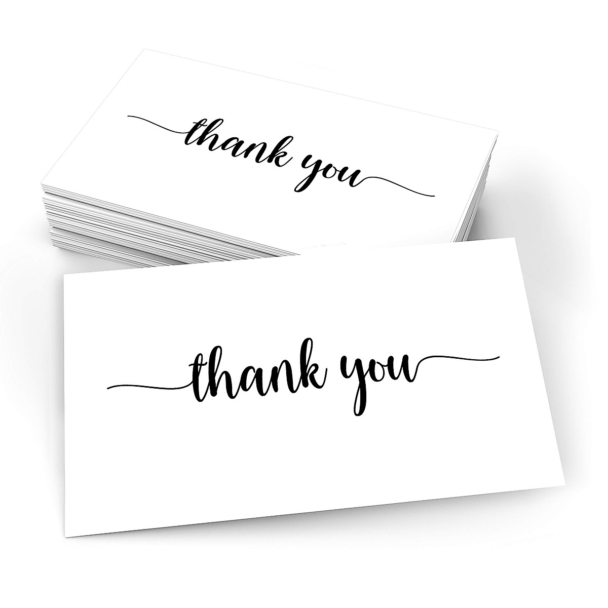 321Done Thank You Note Cards (Set of 50) 3" x 5" Blank on Back - Made in USA, Cute Modern Script Thick White Cardstock, Small