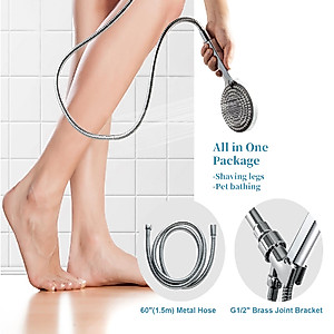 OFFO Handheld Shower Head Set, 6-Mode High Pressure Handheld Sprayer with 60 Inch Stainless Steel Hose & Holder, High Flow Large Powerful Boosting Handheld Showerhead for Low Water Pressure, Chrome