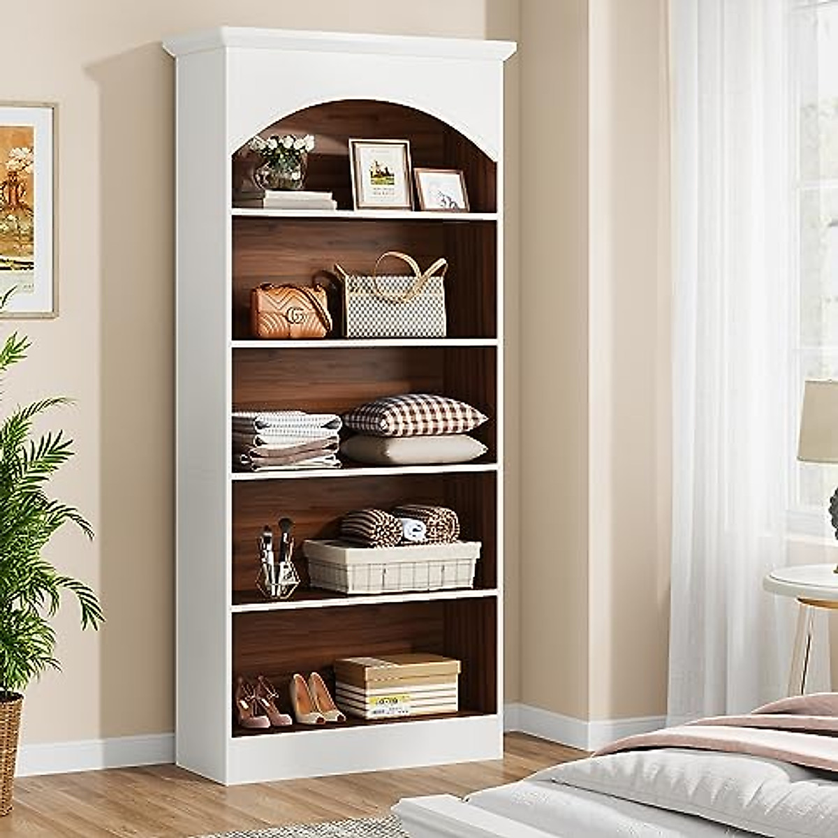 Tribesigns 5-Shelf White Bookcase and Bookshelf, 70.9'' Tall Bookcase with 5-Tier Storage Shelves, Vintage Free-Standing Library Bookshelf Shelving Unit for Living Room, Home Office (White & Oak)