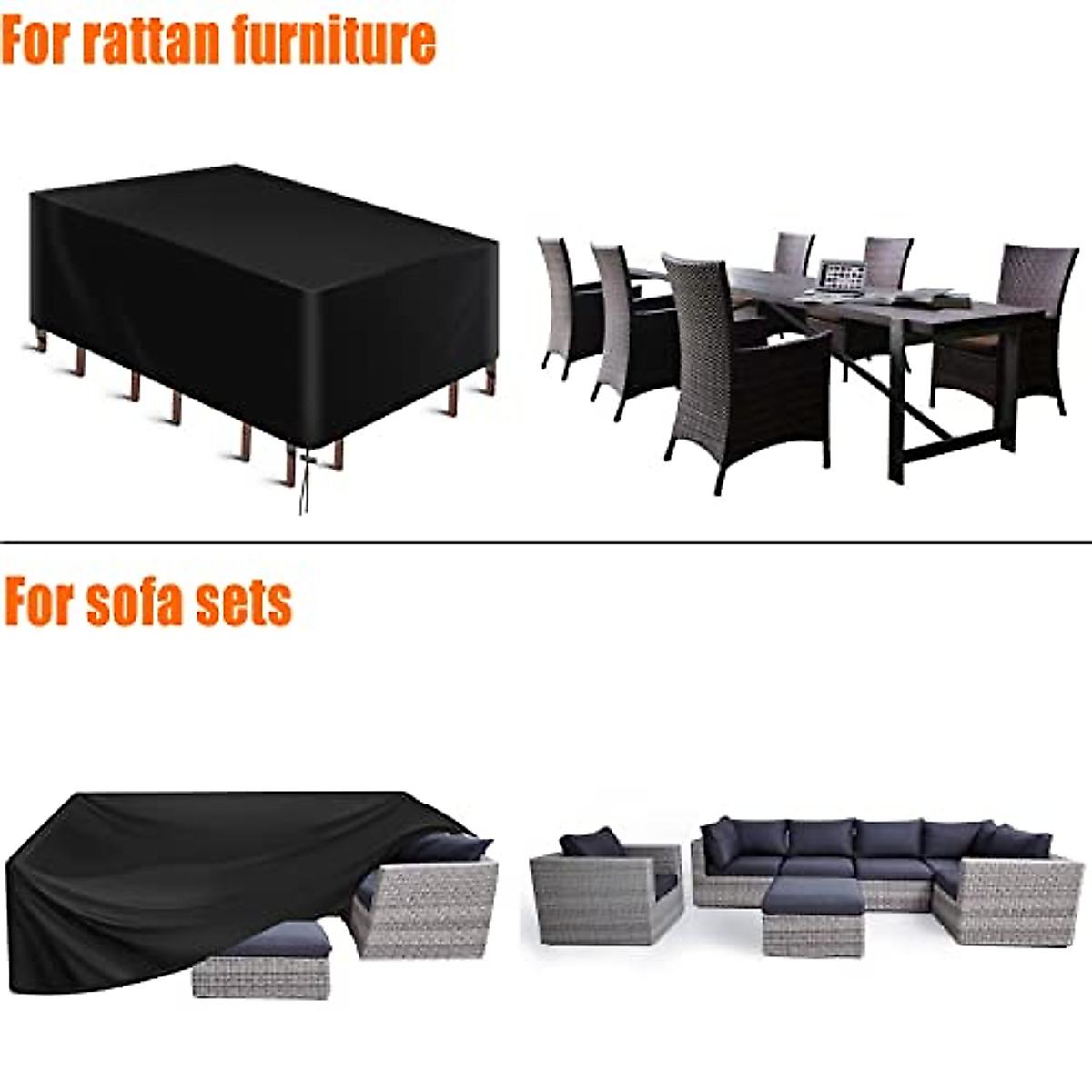 Bliifuu Patio Furniture Set Cover Waterproof, Extra Large 600D Oxford Heavy Duty Patio Table and Chair Covers for All Weathers, Durable for Large Outdoor Sectional Sofa Sets 128" L x 71" W x 28" H"