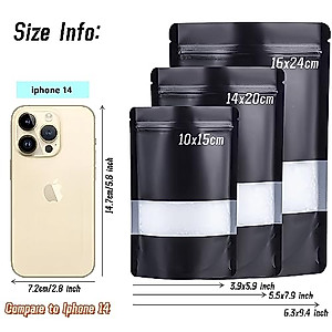 K KAREZOG 50 Pack Black Mylar Bags,Stand Up Pouch Bags with Window,Smell Proof Bag for Food Storage,Black Ziplock Bags Stand Up Foil Pouch Packaging Bags(Black, 16x24cm -50 pcs)