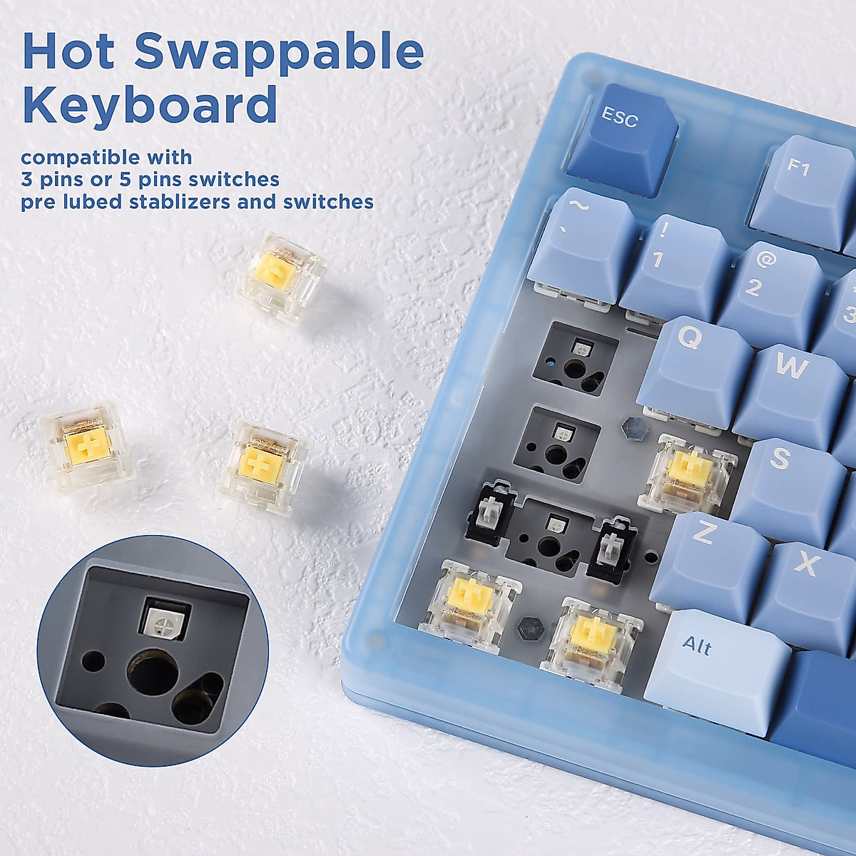 YUNZII Keynovo IF98 Pro Tri-Mode Wireless Bluetooth Hot Swappable Gasket Mechanical Gaming Keyboard 98 Key 96% 1800 Layout RGB Backlight for Mac & Win (Gateron G Pro Brown, Wireless Blue)