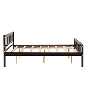 Prohon Queen Size Bed Frame with Vertical Openwork Design Headboard & Footboard, Wooden Platform Bed with Large Underbed Storage Space, Simple Style Bedframe, No Box Spring Needed, Espresso