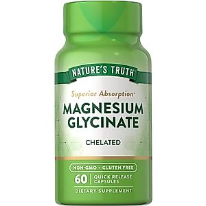 Magnesium Glycinate Capsules | 200mg | 60 Count | Chelated Superior Absorption Formula | Non-GMO & Gluten Free Supplement | by Nature's Truth