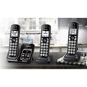 PANASONIC Expandable Cordless Phone System with Link2Cell Bluetooth, Voice Assistant, Answering Machine and Call Blocking - 3 Cordless Handsets - KX-TGD563M (Metallic Black)
