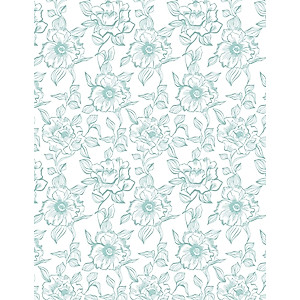 MC Eggshell Blue-Green Floral Rose Motif Self-Adhesive Vinyl Contact Paper for Shelf Liner, Drawer Liner and Arts and Crafts Projects 18 in x 9 ft