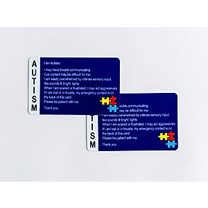 Autism Alert Card - ADHD Awareness Cards - Customized Name & Emergency Contact - 2 Pack, Secure ID